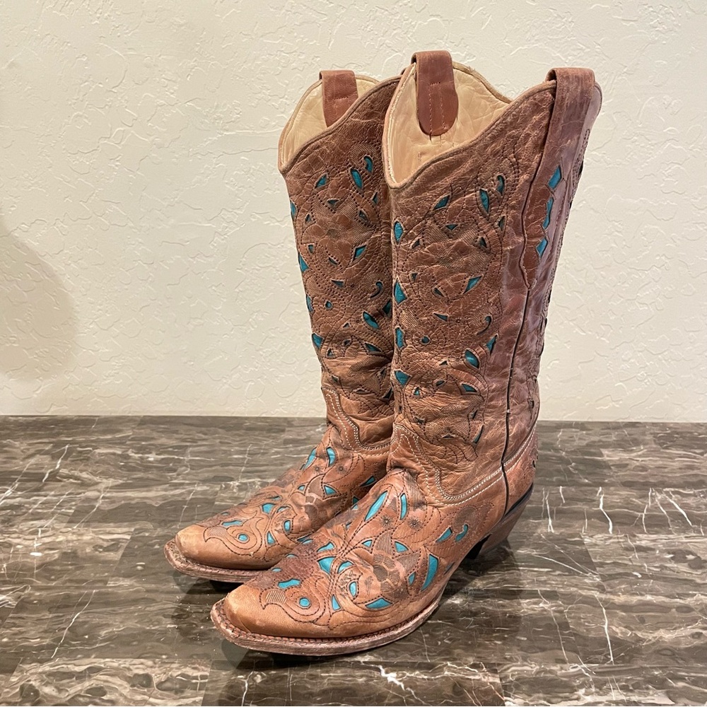Corral Leather Inlay Cowboy Boots - Gem